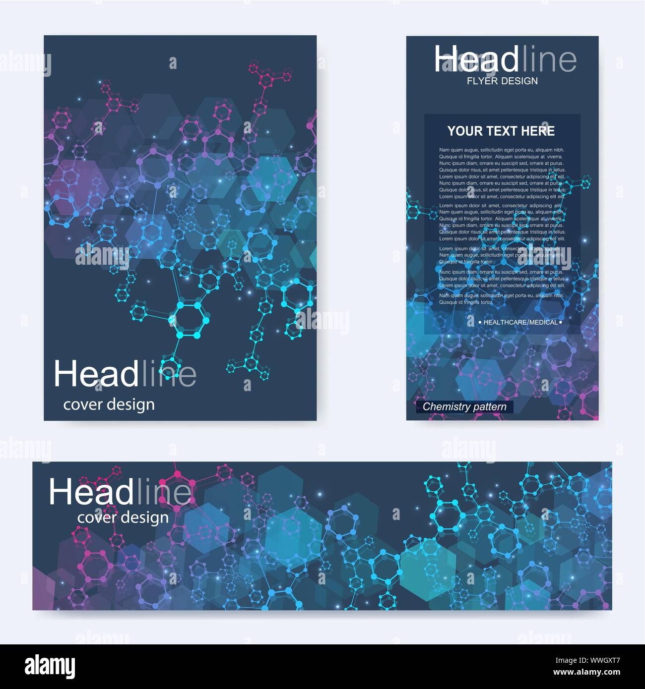 Set flyer, brochure size A4 template,banner. Molecular structure with ...