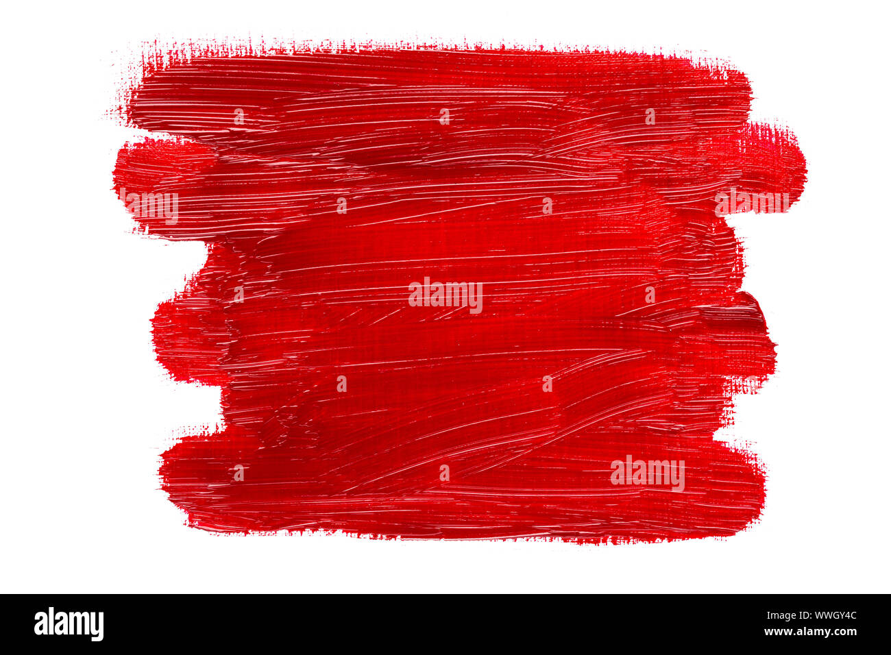 Abstract red real oil painting brush strokes isolated on white ...