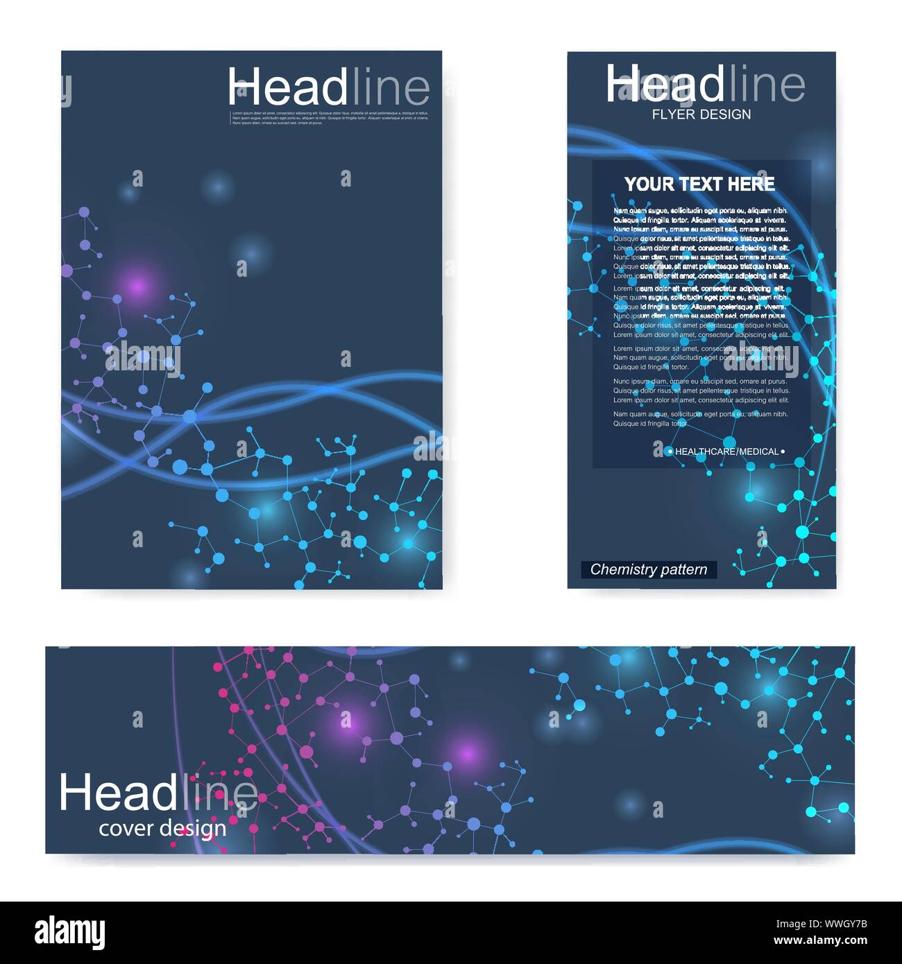 Set flyer, brochure size A4 template,banner. Molecular structure with ...