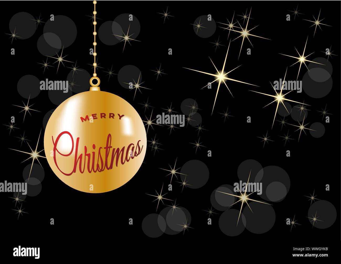Christmas tree, vector postcard or greeting on black background. Gold ...