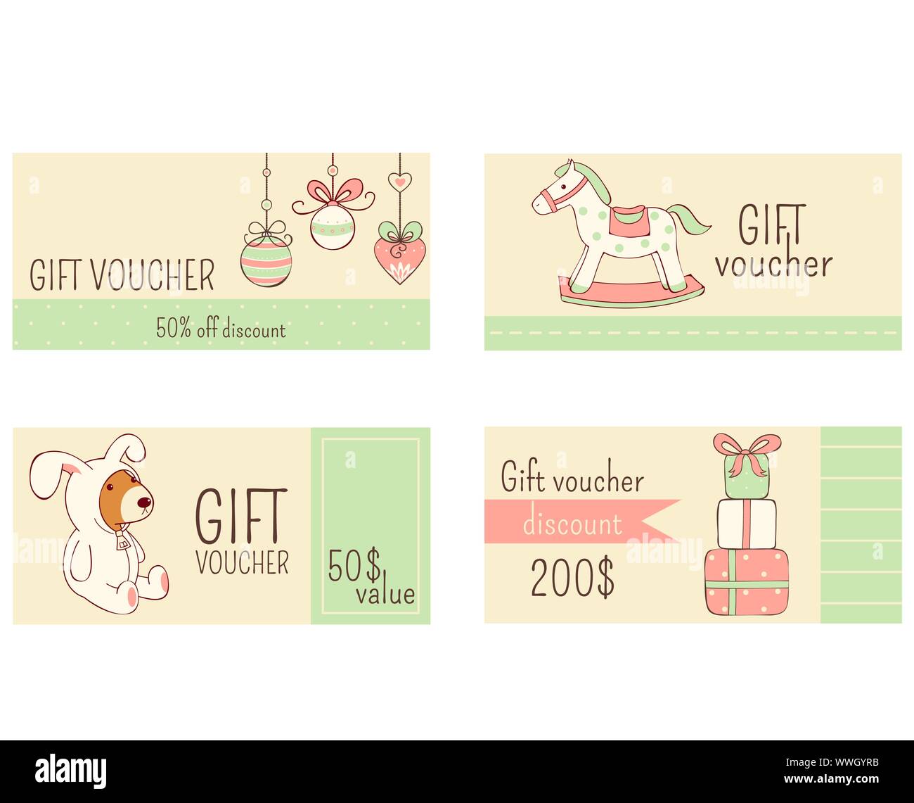 Set of horizontal Christmas gift voucher, label, coupon, sticker in ...