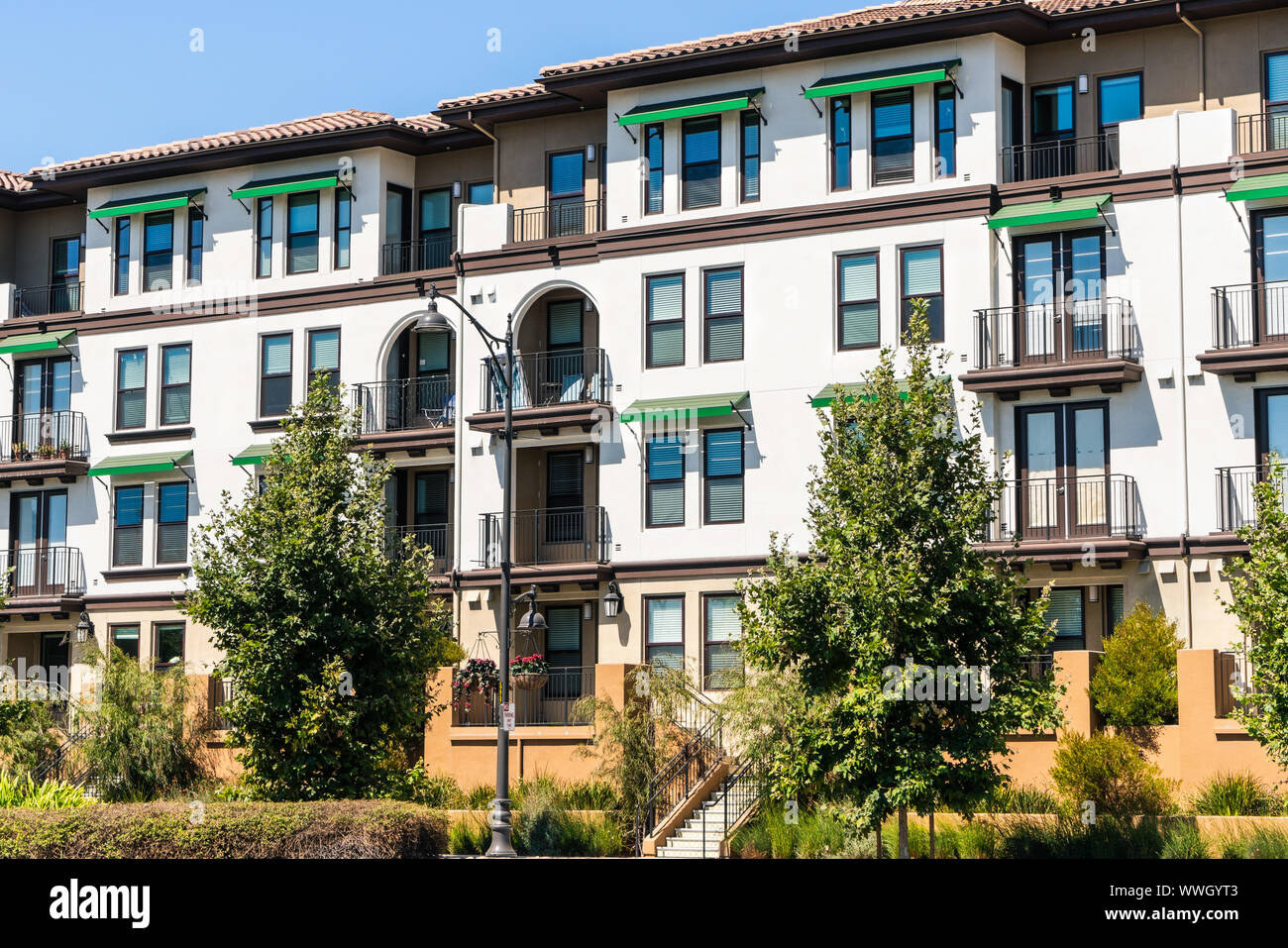 Exterior view of multifamily residential building; Santa Clara, San ...