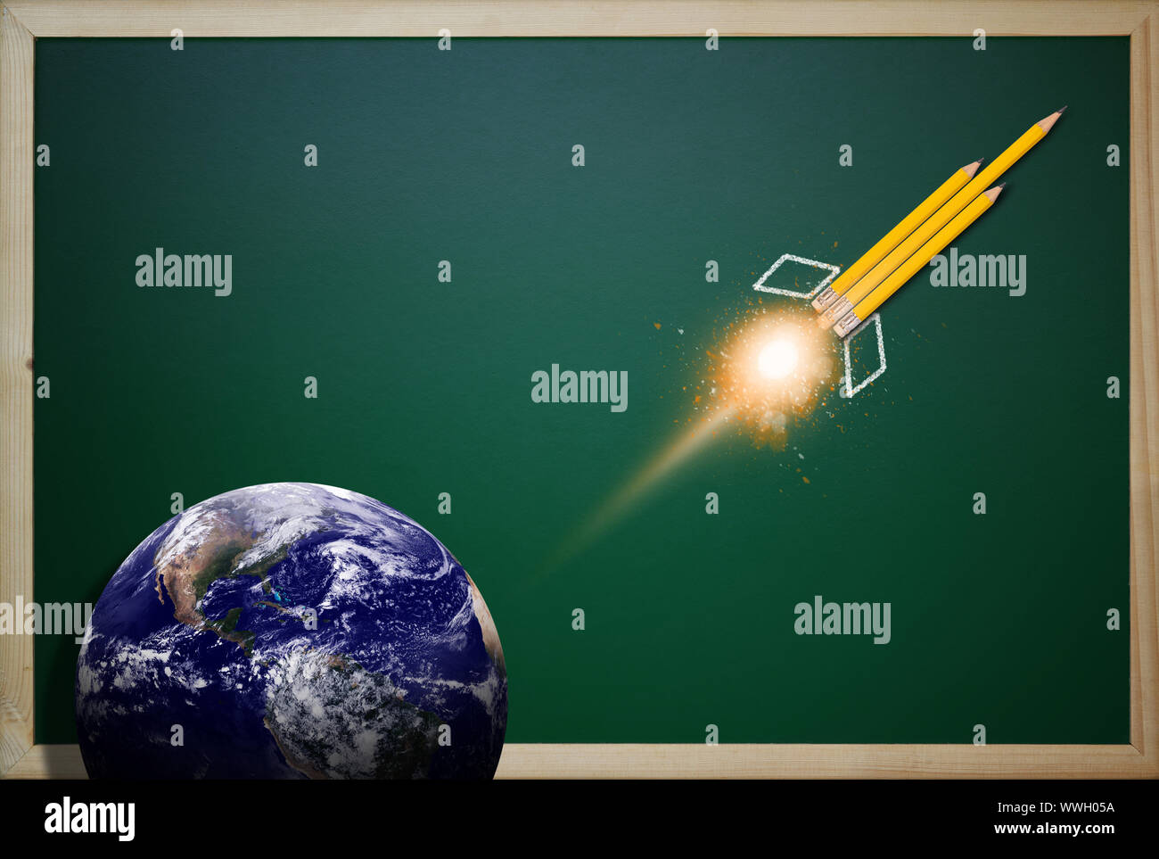 Innovation concept, education creativity, yellow pencil and the earth ...