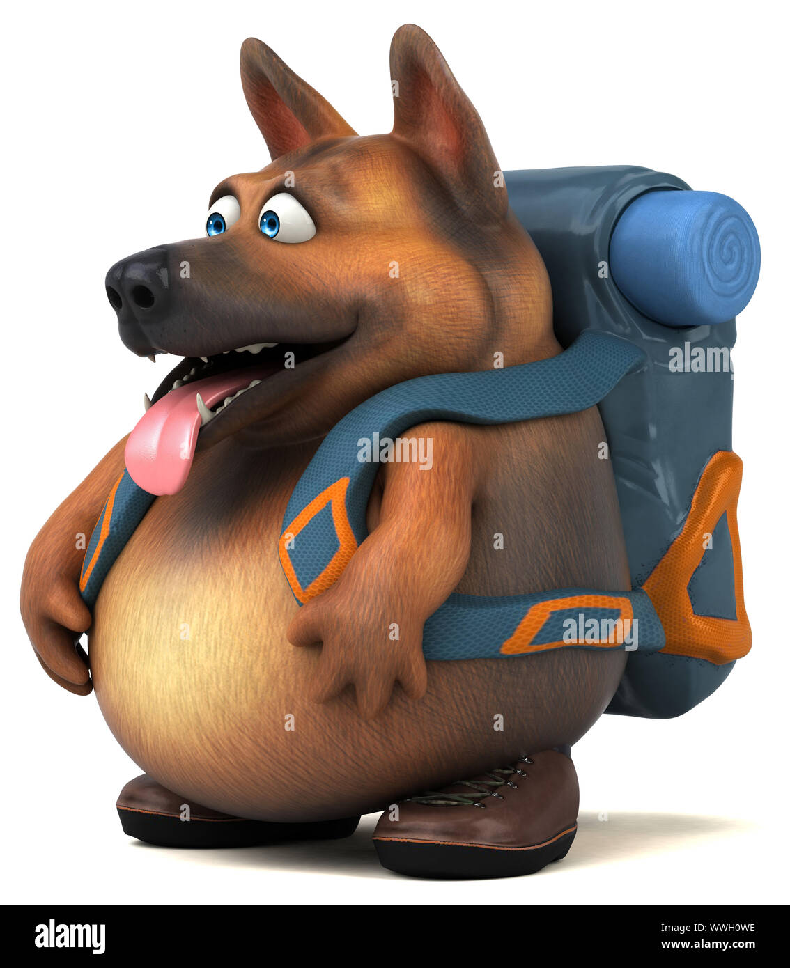 Fun backpacker german shepherd dog cartoon character Stock Photo - Alamy