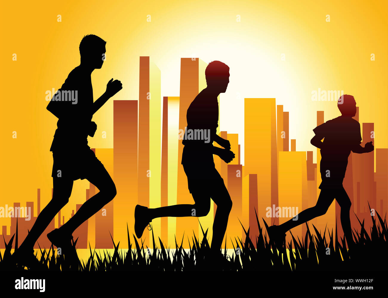 three teen running on sunset in urban Stock Photo - Alamy
