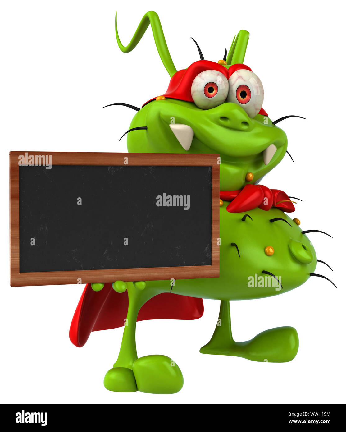 Fun 3D germ monster holding a blackboard Stock Photo - Alamy