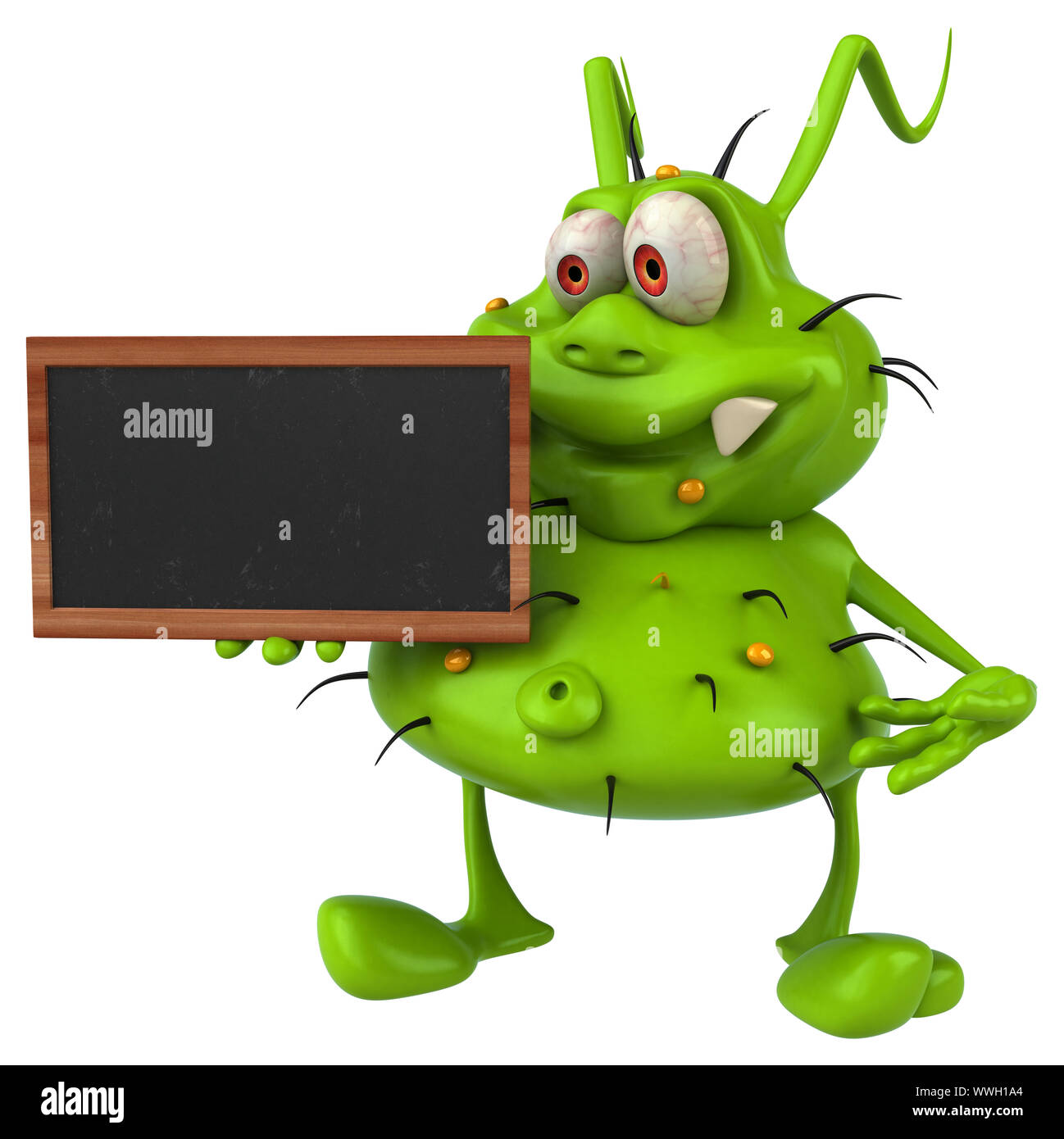 Fun 3D germ monster holding a blackboard Stock Photo - Alamy