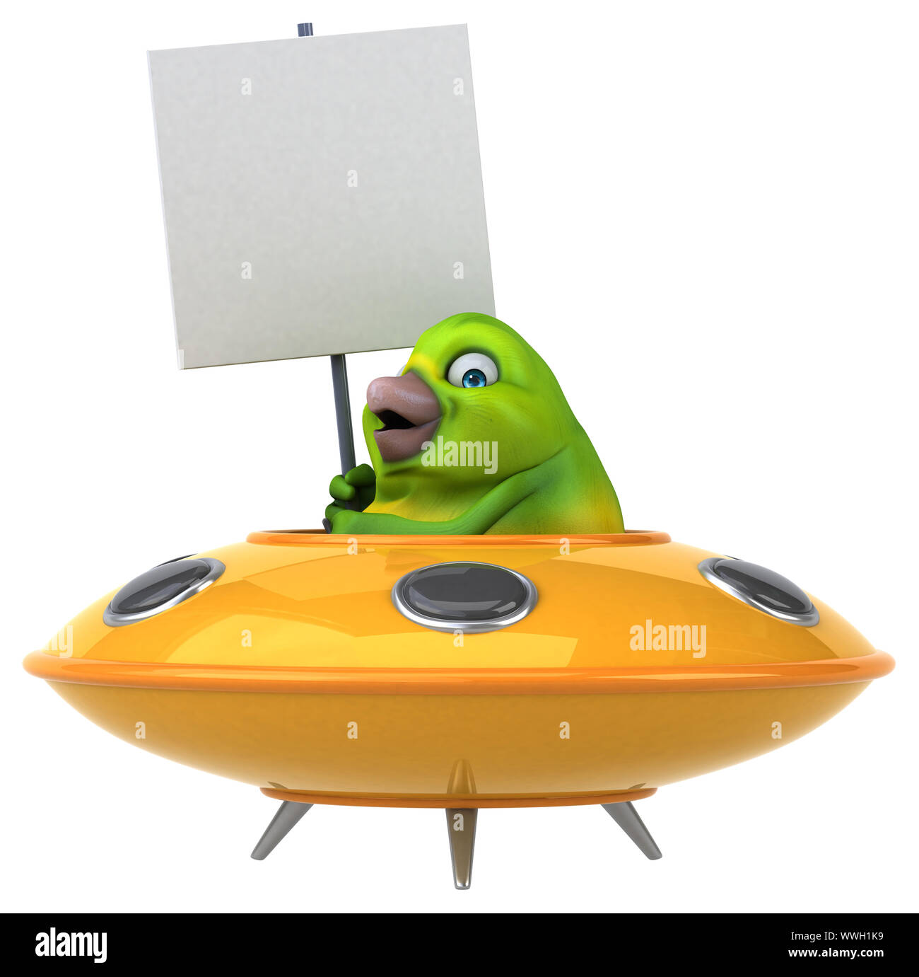 Fun green bird - 3D Illustration Stock Photo - Alamy