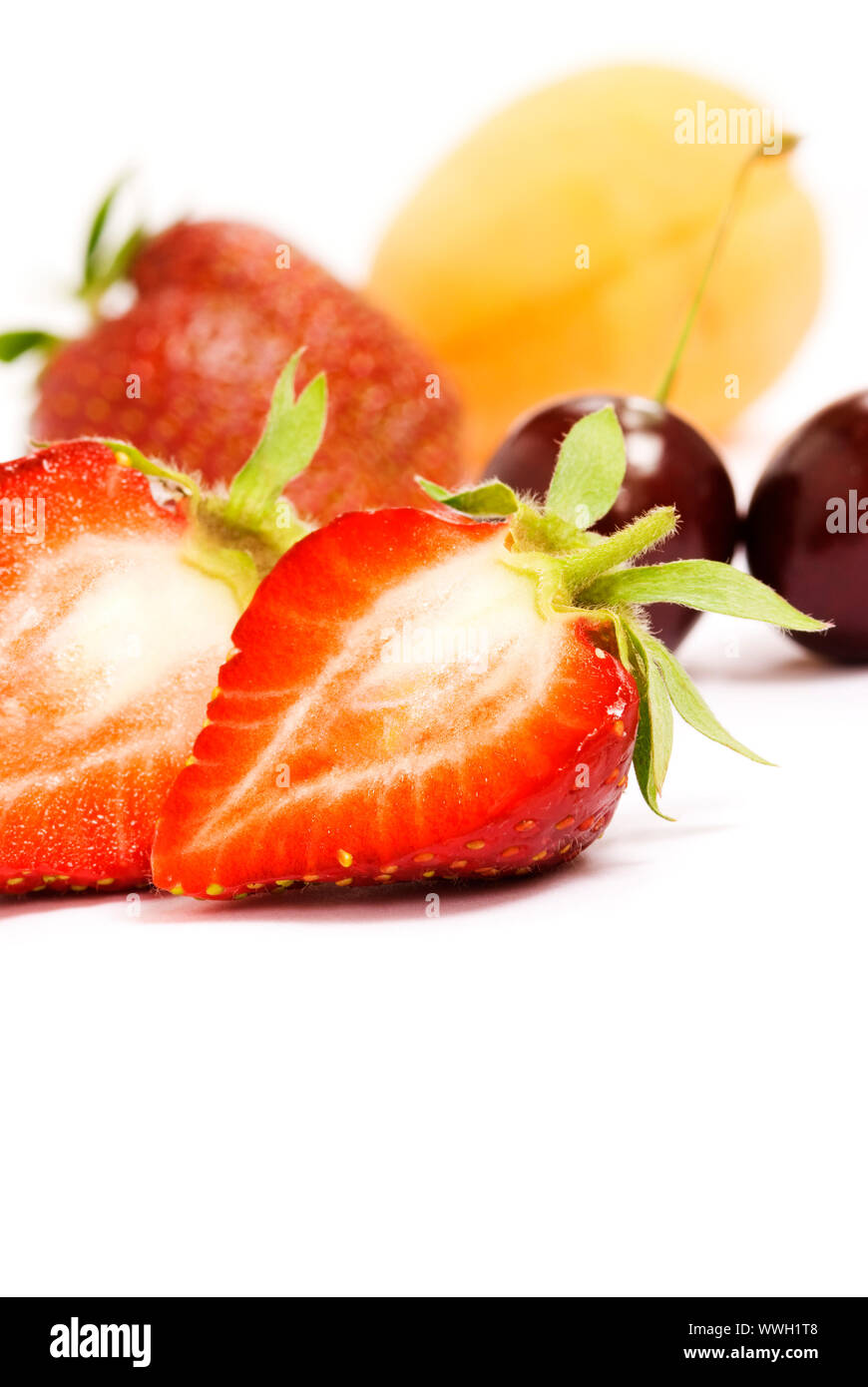 food close-up isolated on white background (focus selective on nearest ...