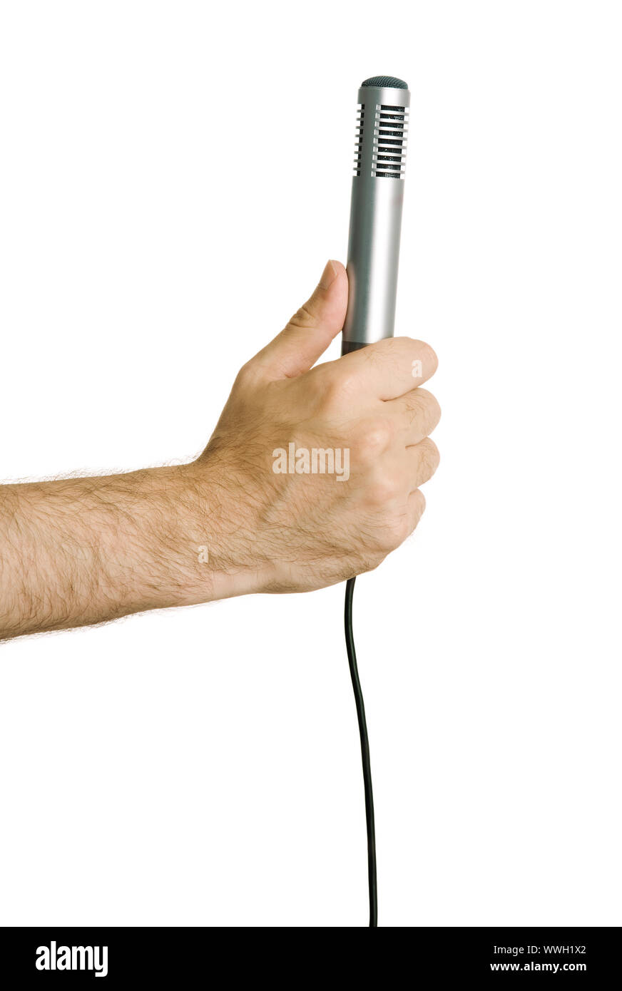hand with microphone isolated on white background Stock Photo - Alamy