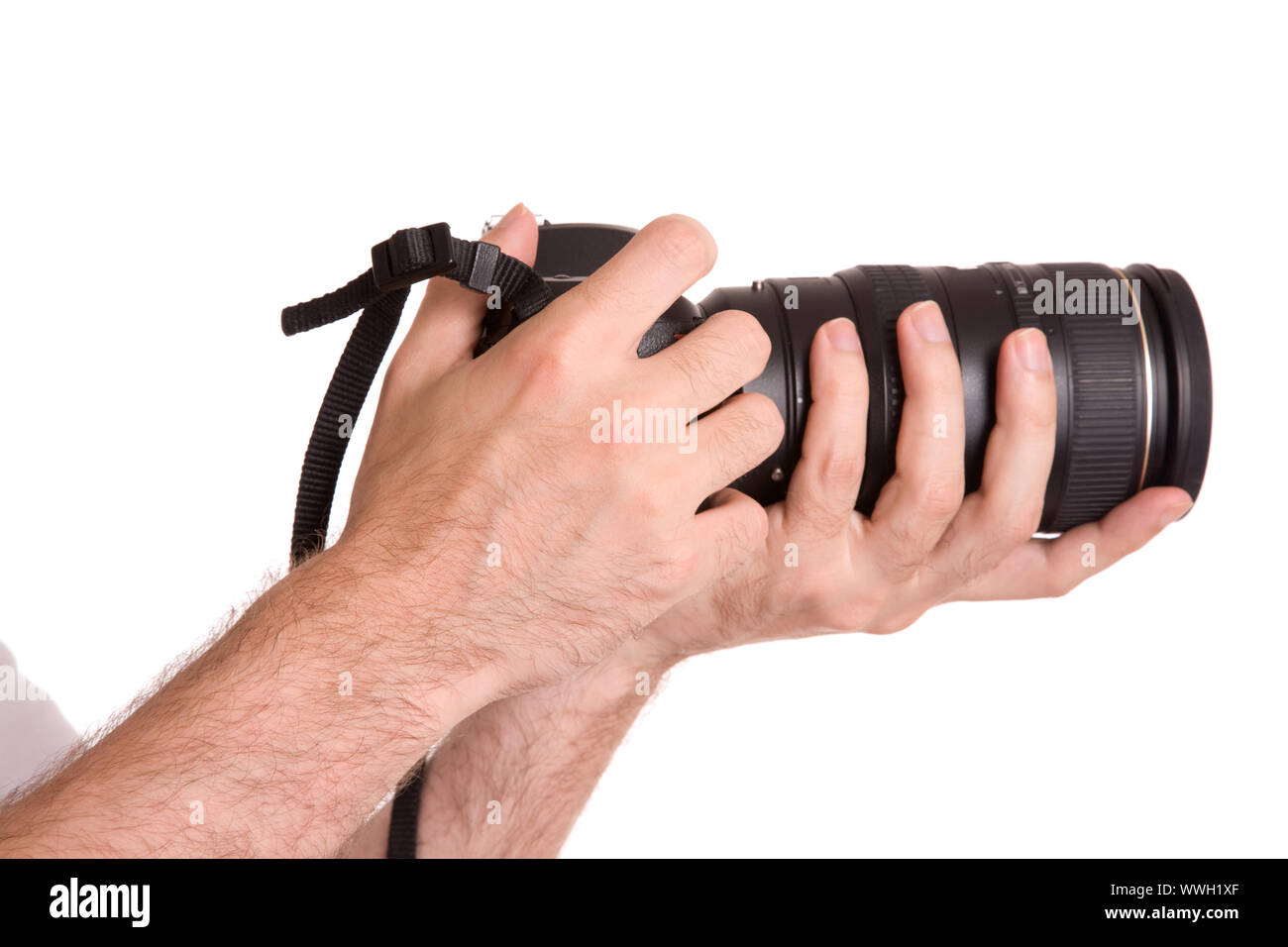 hands of photographer isolated on white background Stock Photo - Alamy