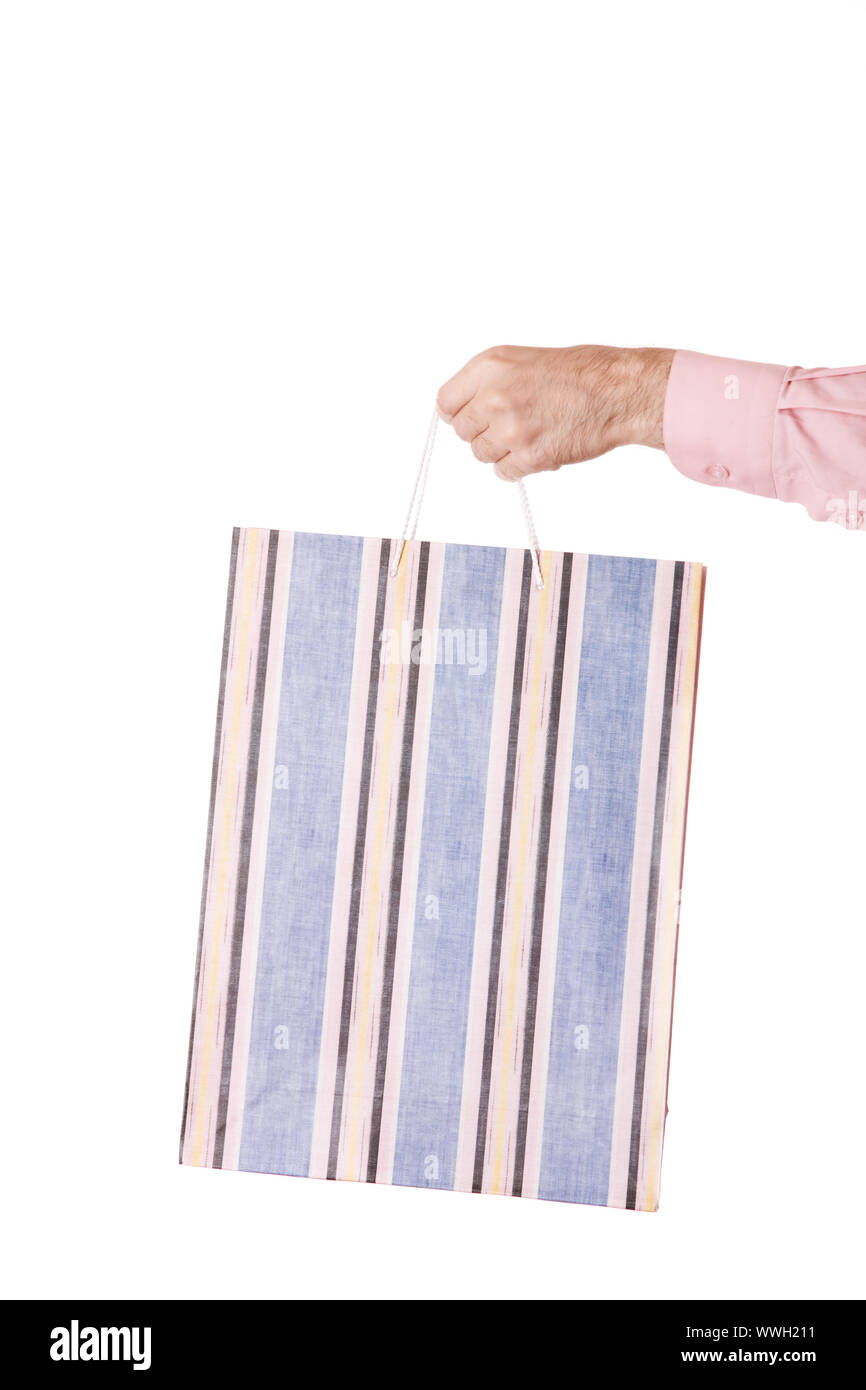 hand with blue pack isolated on white background Stock Photo - Alamy