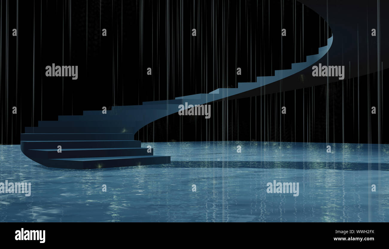 3d success Stairs composition under rain Stock Photo - Alamy