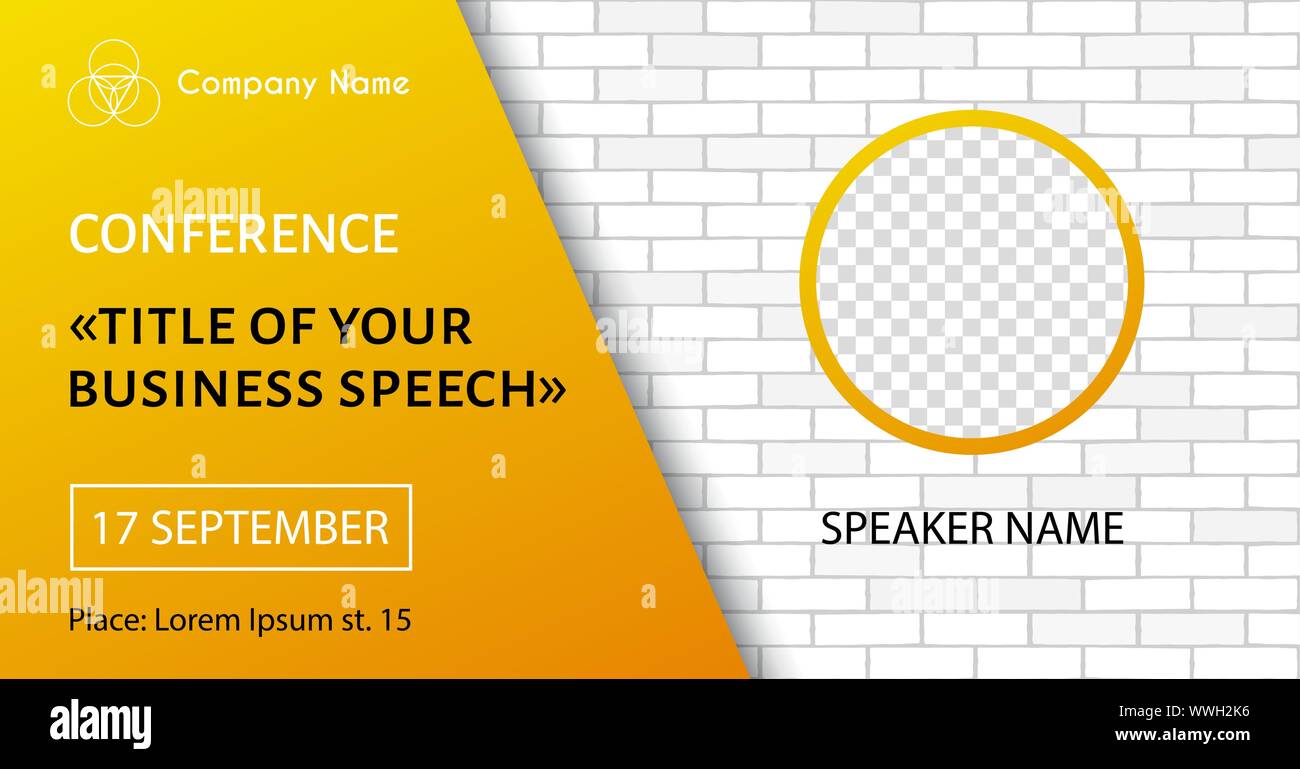 Business conference vector banner template with brick wall background ...