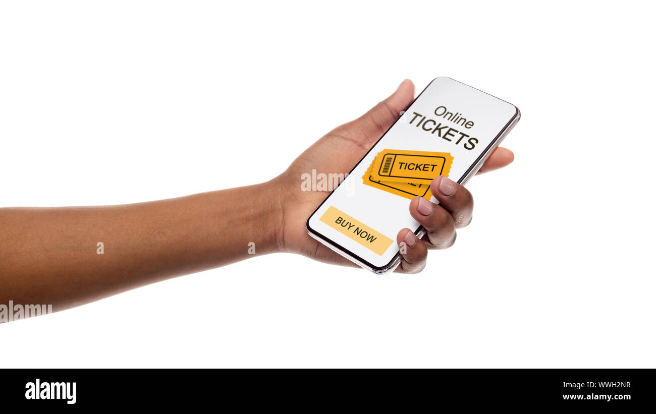 Online Tickets Application On Smartphone Screen In Black Female Hand ...