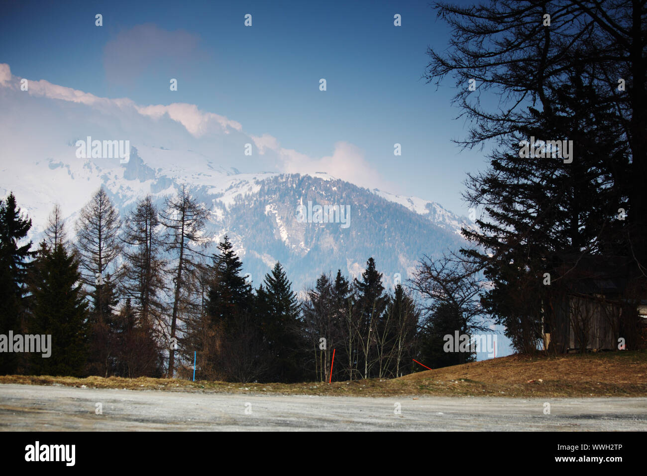 spring alps mountains scene background Stock Photo - Alamy