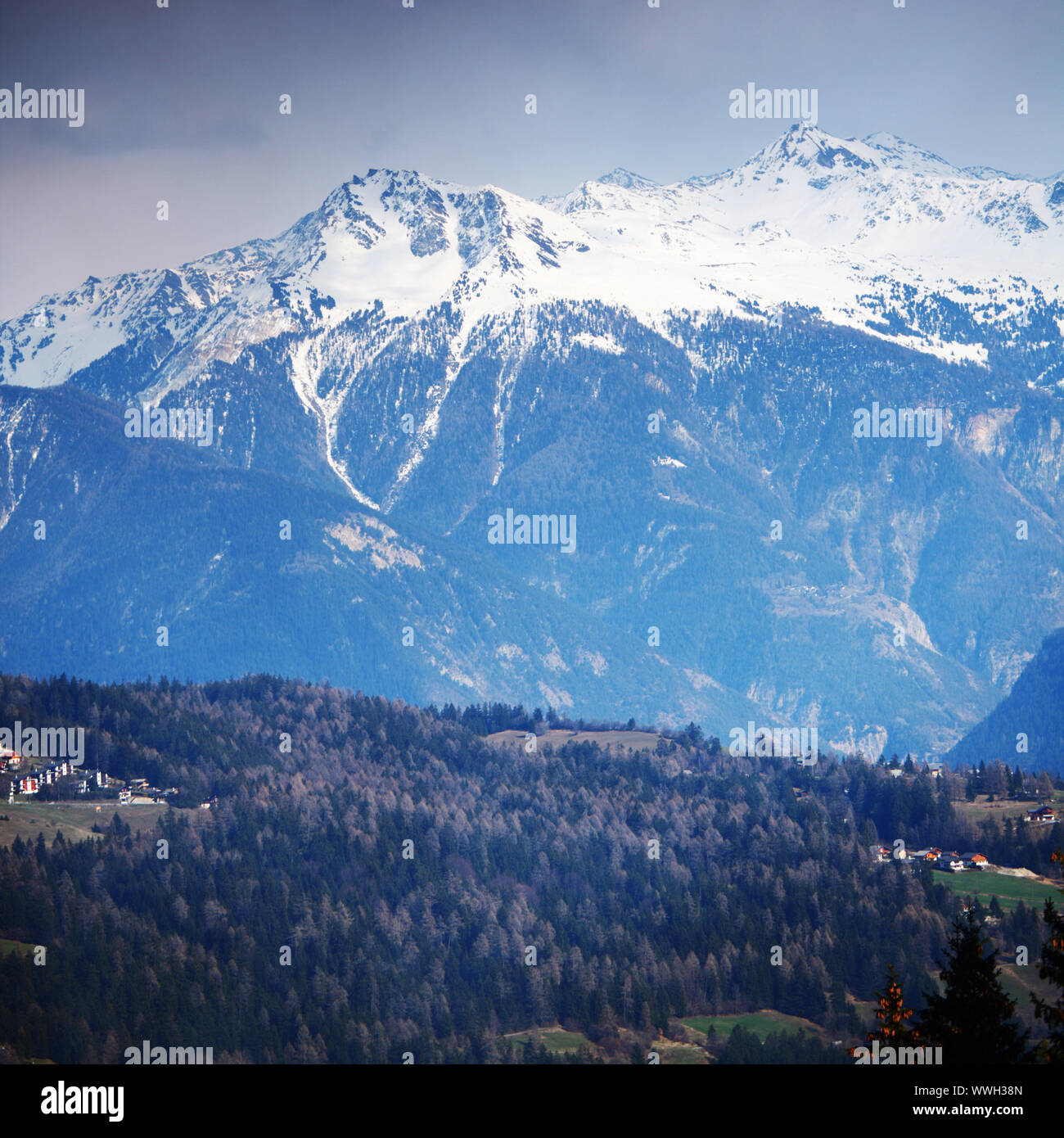 spring alps mountains scene background Stock Photo - Alamy