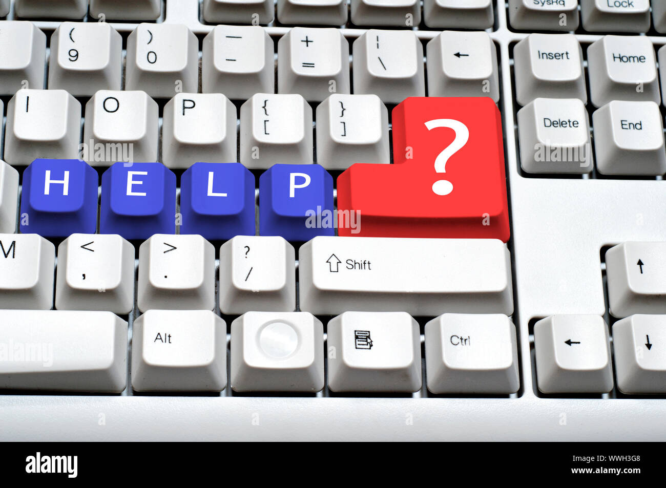 Keyboard - with a big HELP, Sign on a question Stock Photo - Alamy