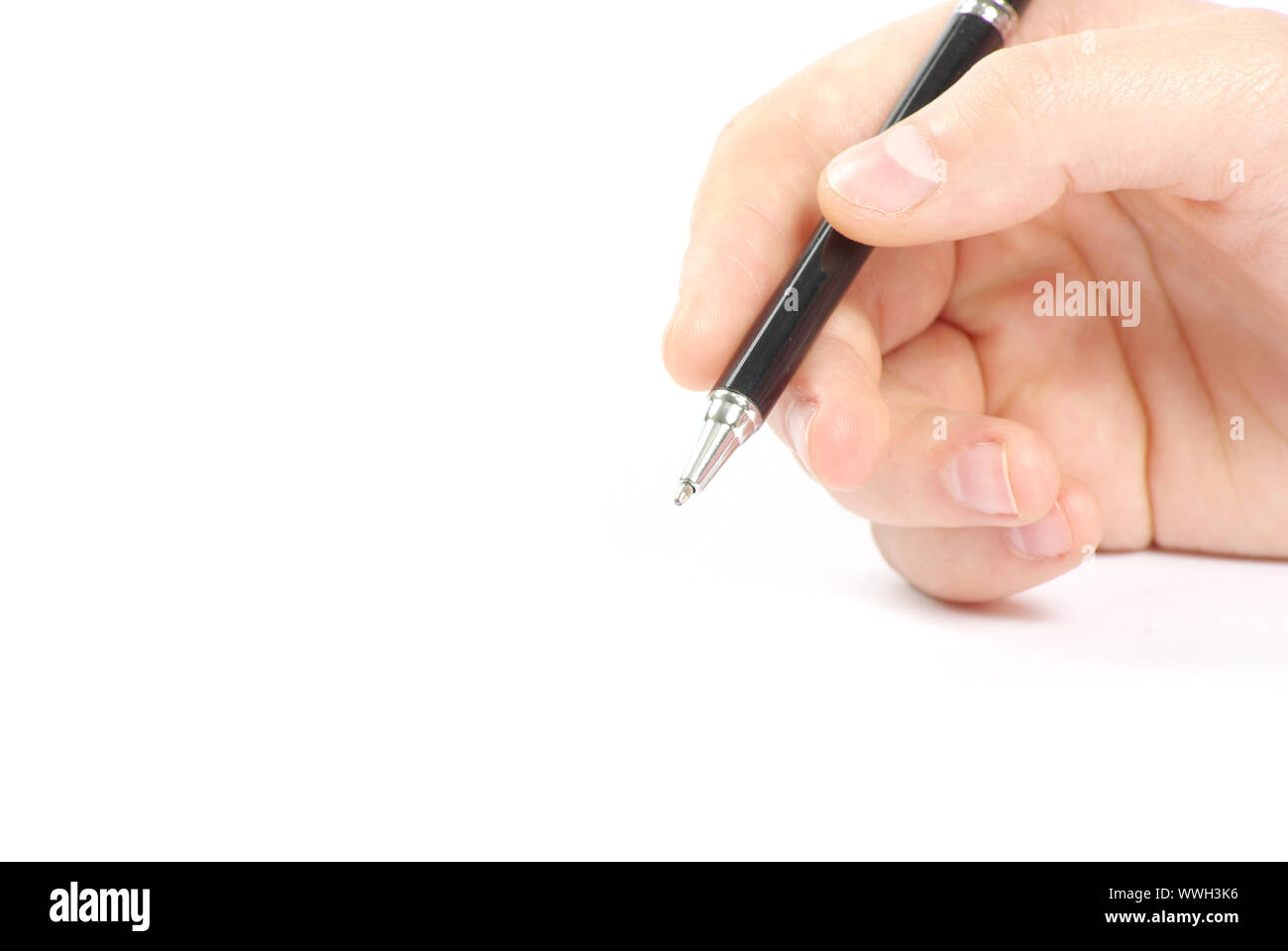 Hand and pen on the white background Stock Photo - Alamy