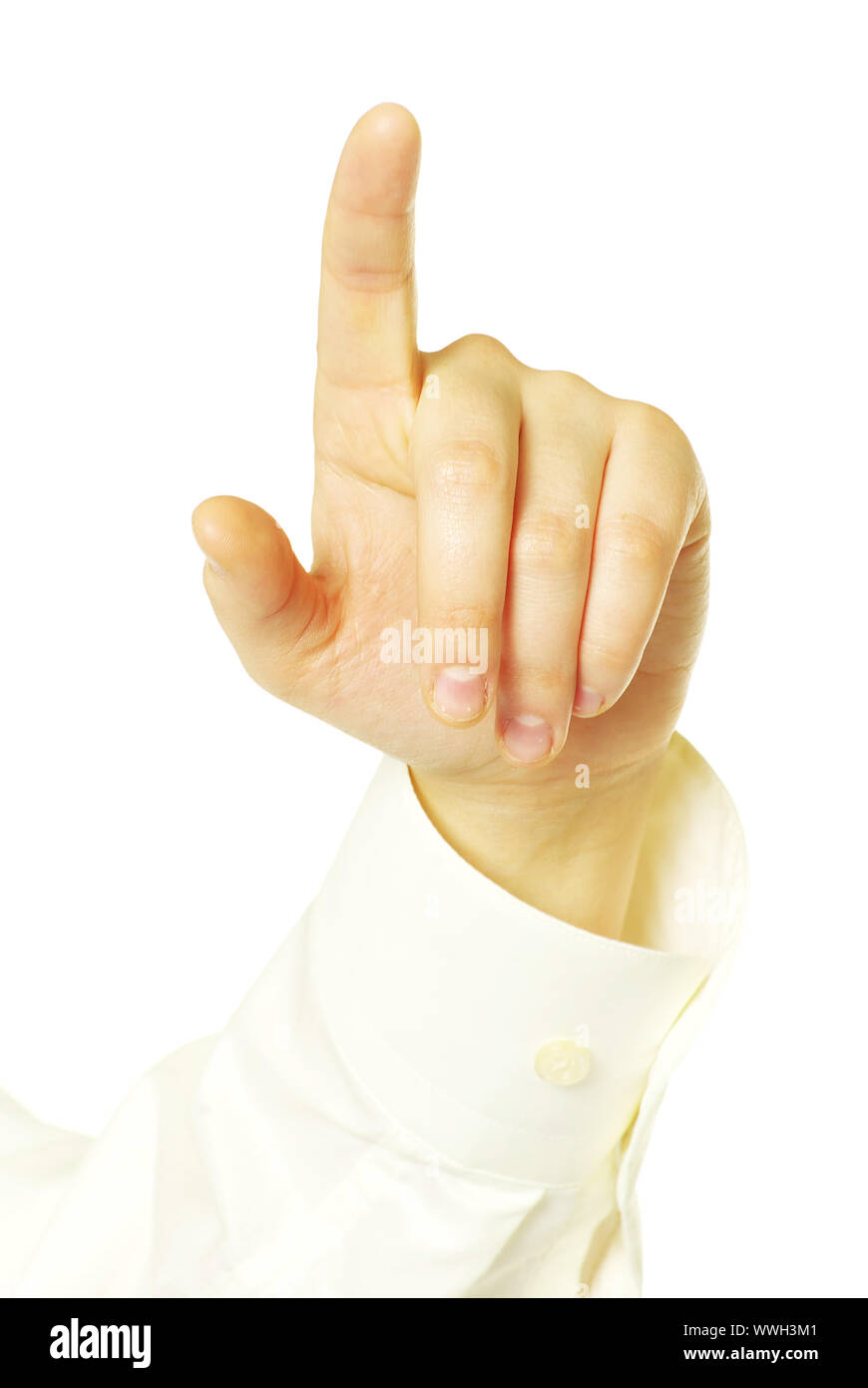 hand touching screen isolated on a white Stock Photo - Alamy