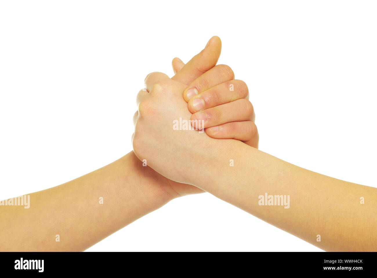 hand in a hand isolated on white Stock Photo - Alamy