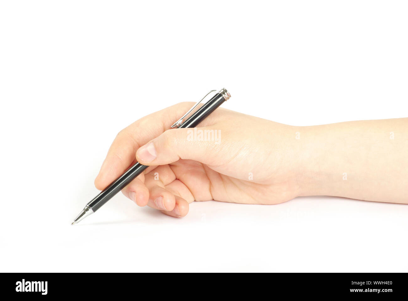 pen in woman hand isolated on white background Stock Photo - Alamy