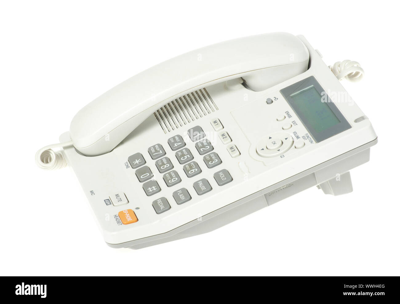 white office telephone on a white background Stock Photo - Alamy