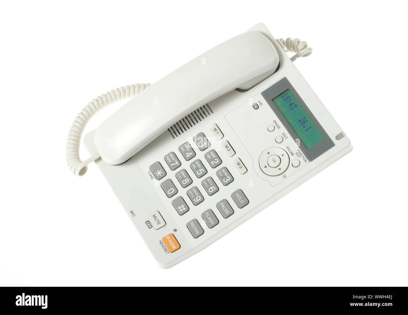white office telephone on a white background Stock Photo - Alamy