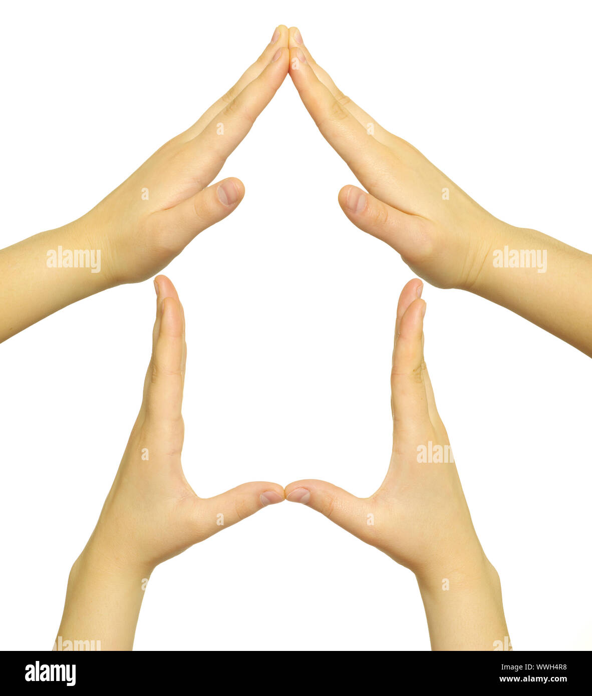 House made of woman hands isolated on white Stock Photo - Alamy