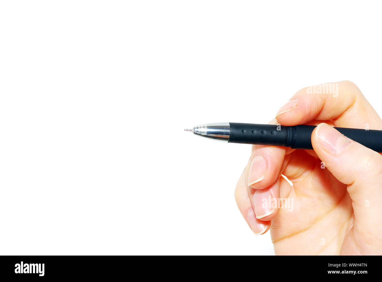 Hand and pen on the white background Stock Photo - Alamy