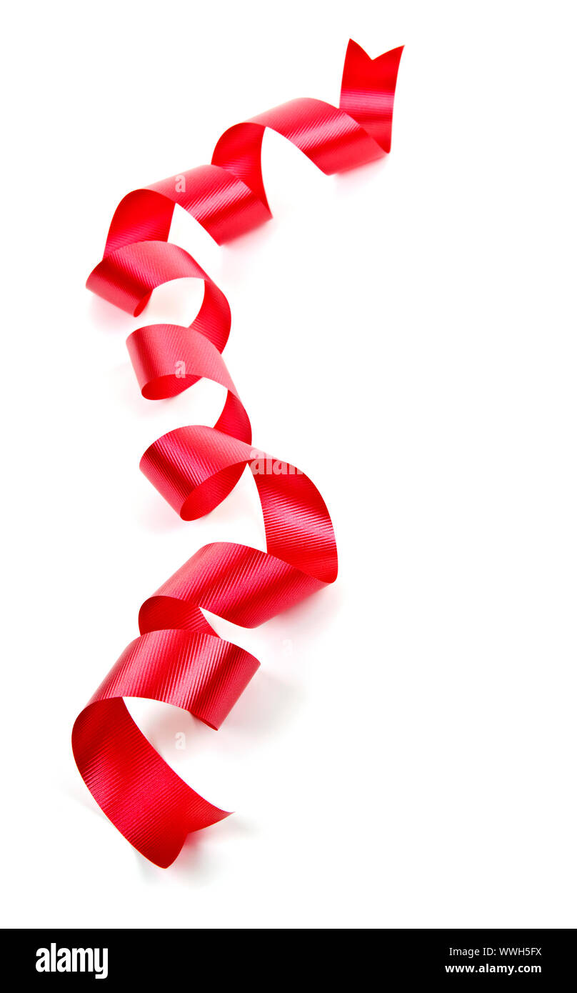 Curled red holiday ribbon strip isolated on white background Stock ...
