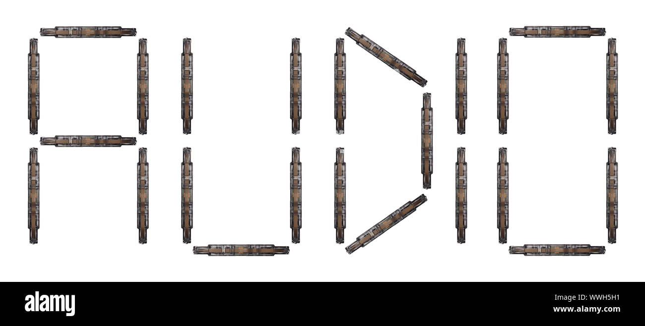 Indoor studio shot of "audio" letters made of audio tapes Stock Photo ...