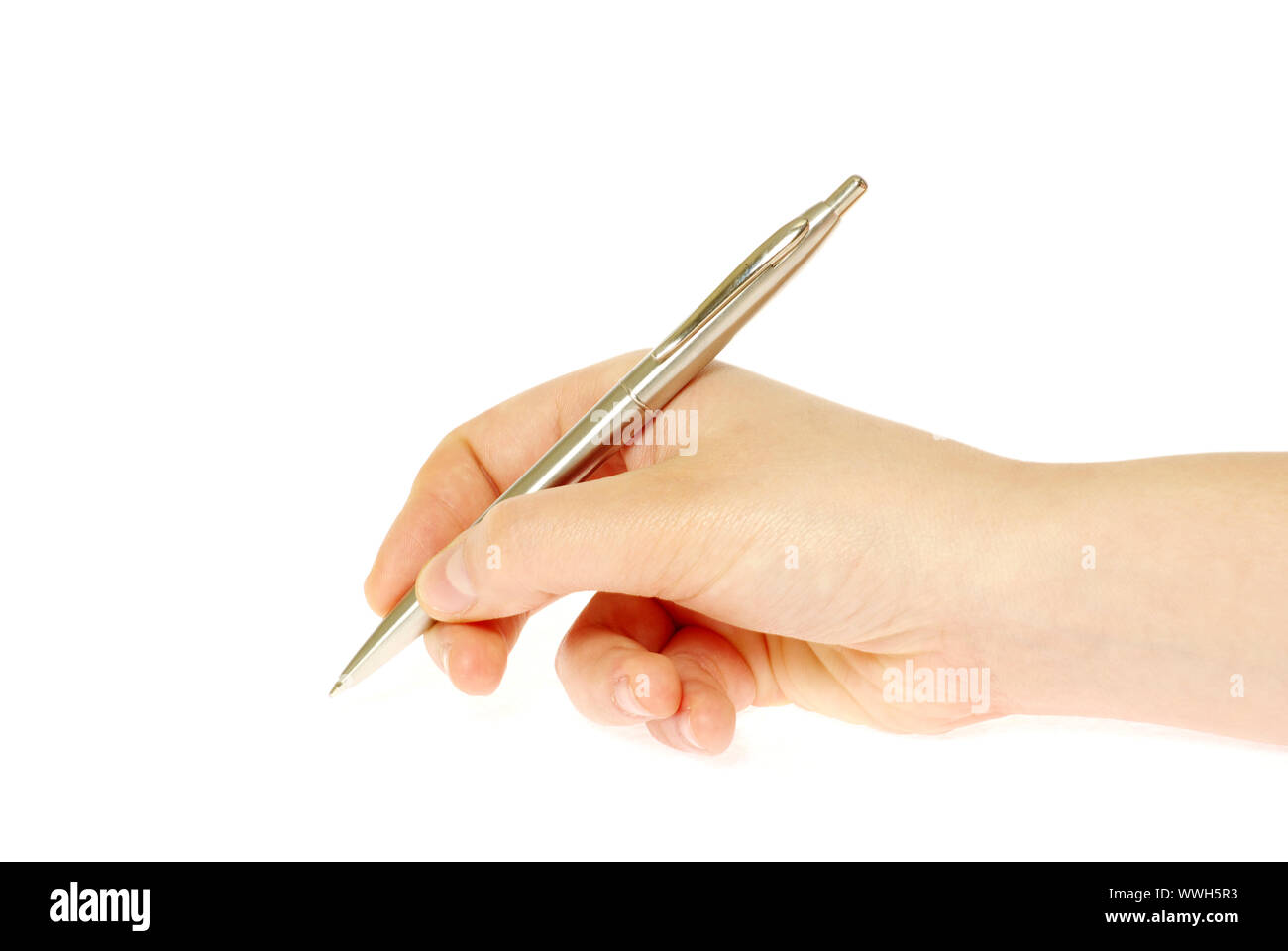 pen in woman hand isolated on white background Stock Photo - Alamy