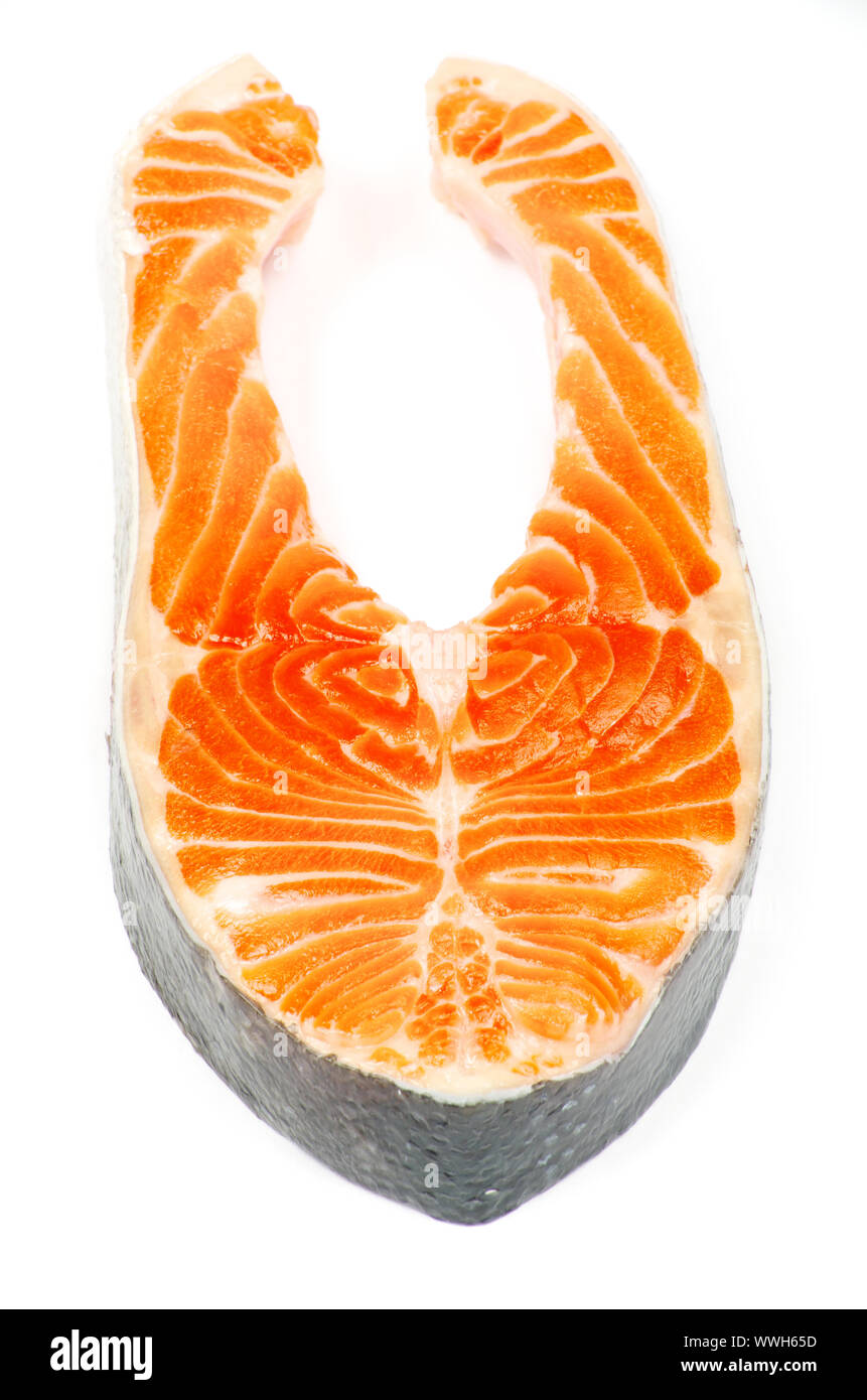 salmon steak red fish on white Stock Photo - Alamy