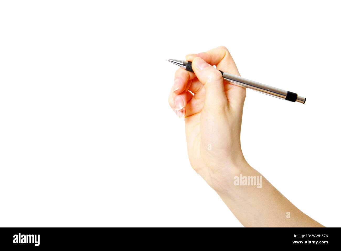 pen in woman hand isolated on white background Stock Photo - Alamy