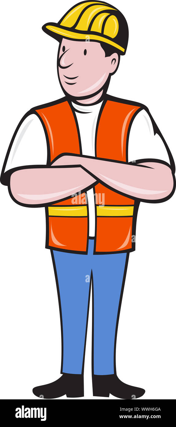illustration of a construction worker wearing hard hat and safety vest ...