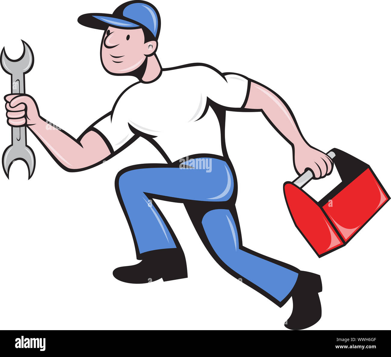 illustration of a mechanic repairman worker with spanner and toolbox ...