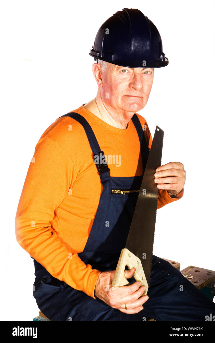 dangerous carpenter ready for sawing Stock Photo - Alamy