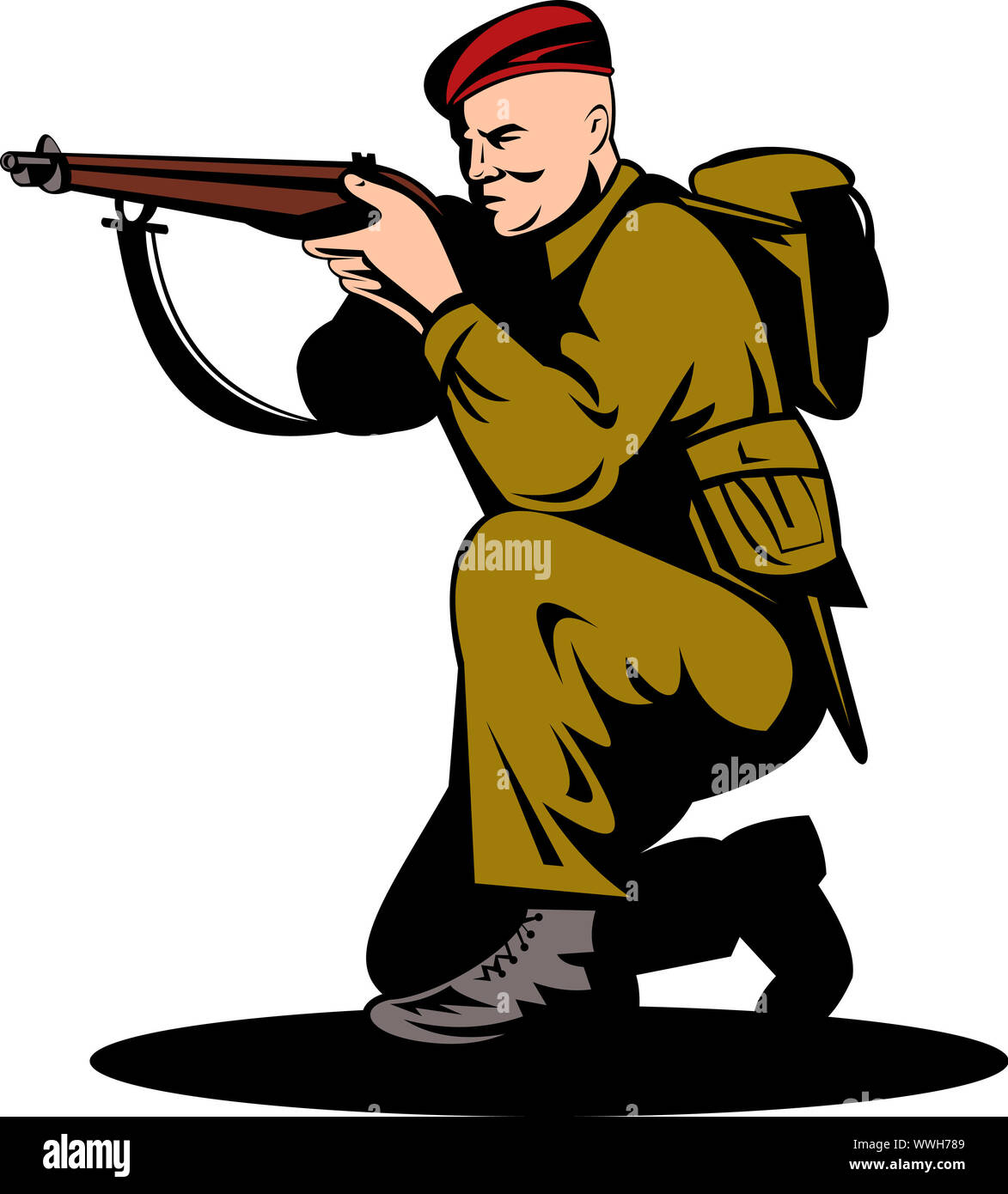 illustration of a British world war two soldier serviceman aiming rifle ...