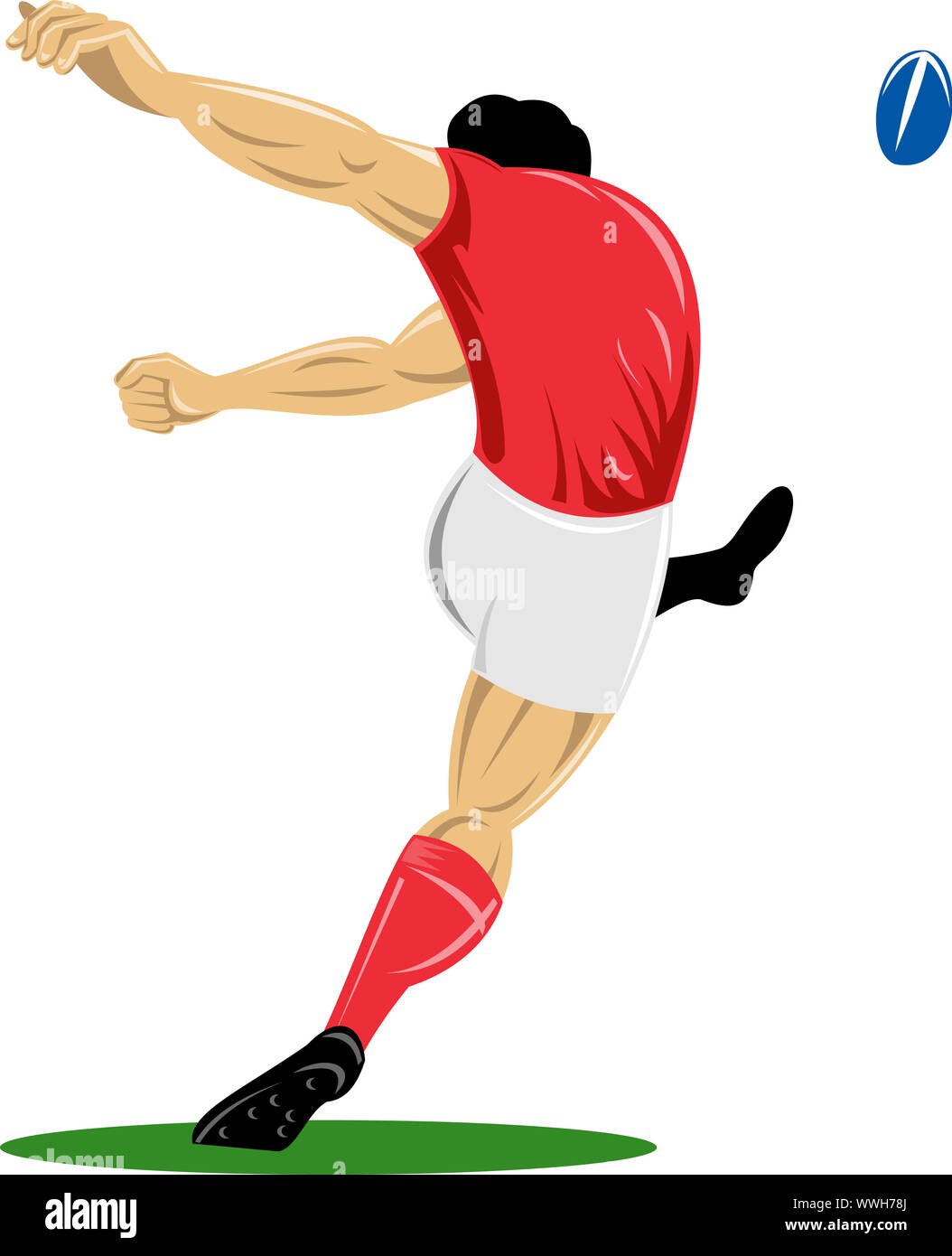 illustration of a rugby player kicking the ball on isolated background ...