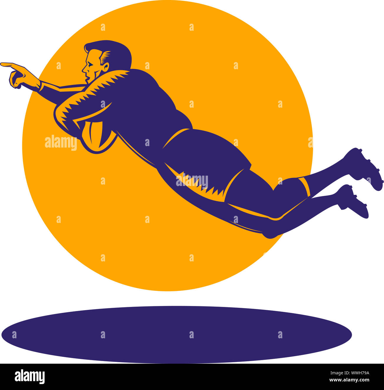 illustration of a rugby player diving to score a try on isolated ...