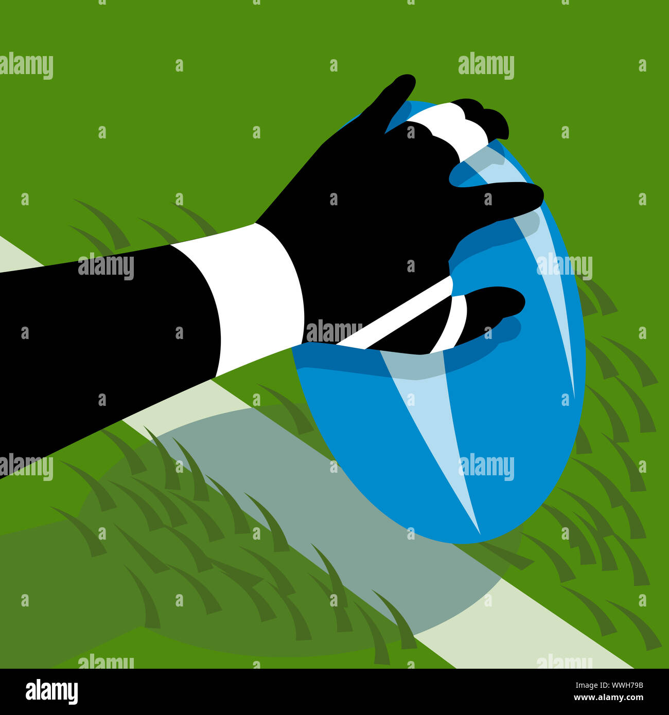 illustration of a rugby player scoring a try in retro woodcut style ...