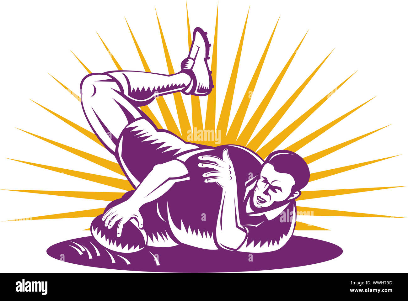 illustration of a rugby player diving to score a try on isolated ...