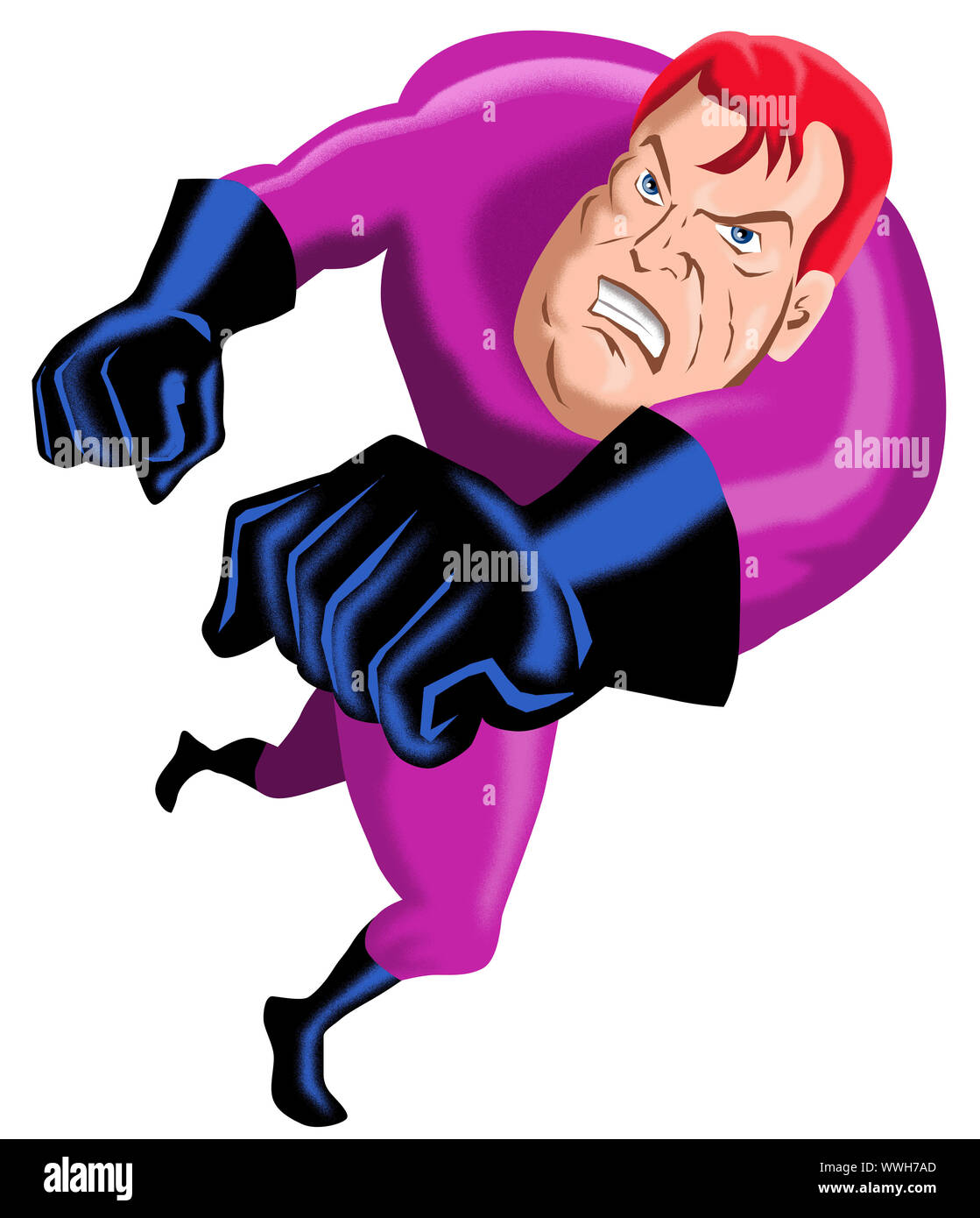 illustration of a cartoon super hero running punching isolated on white ...