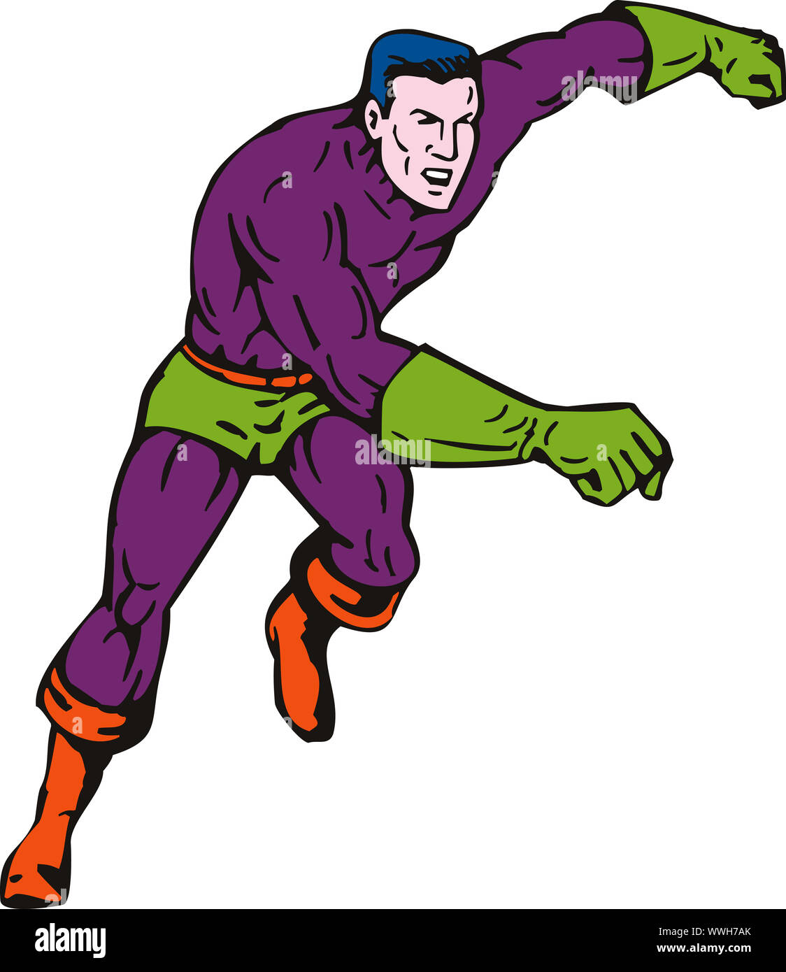 illustration of a cartoon super hero running punching isolated on white ...