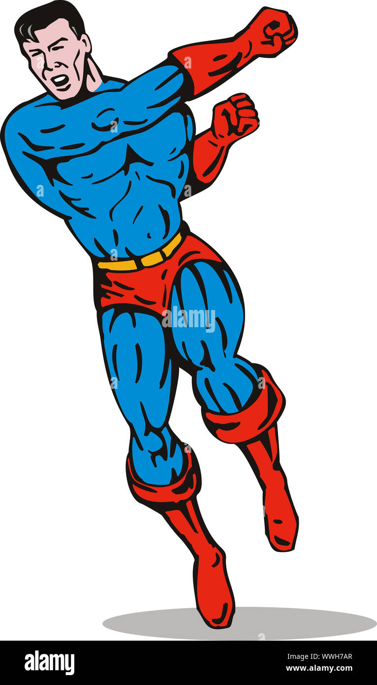 illustration of a cartoon super hero running punching isolated on white ...
