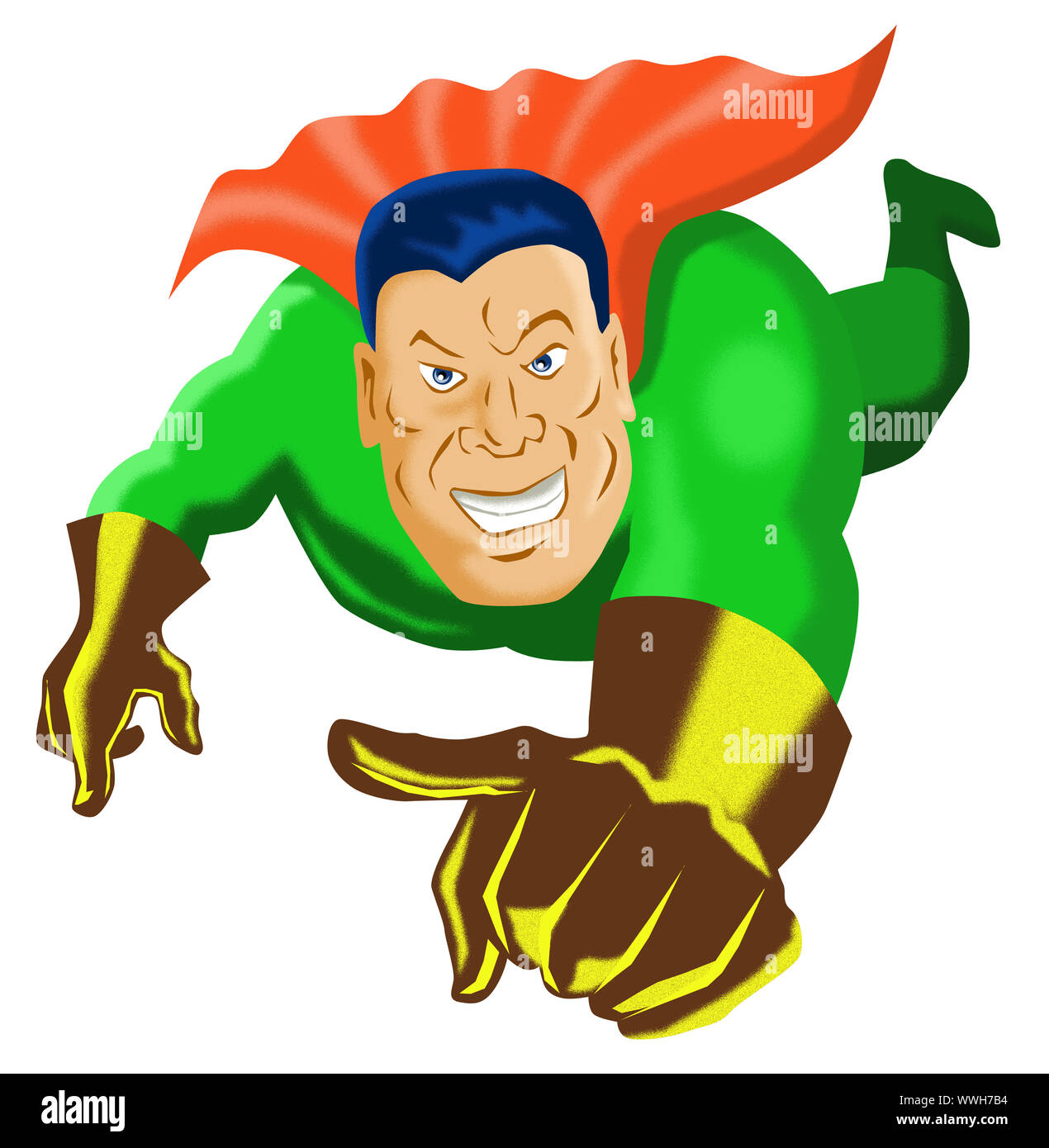 illustration of a cartoon super hero pointing isolated on white Stock ...