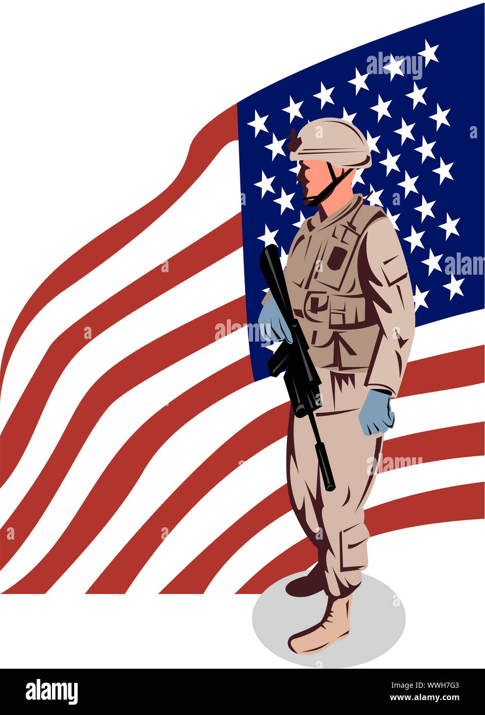 illustration of an American soldier serviceman carrying armalite rifle ...