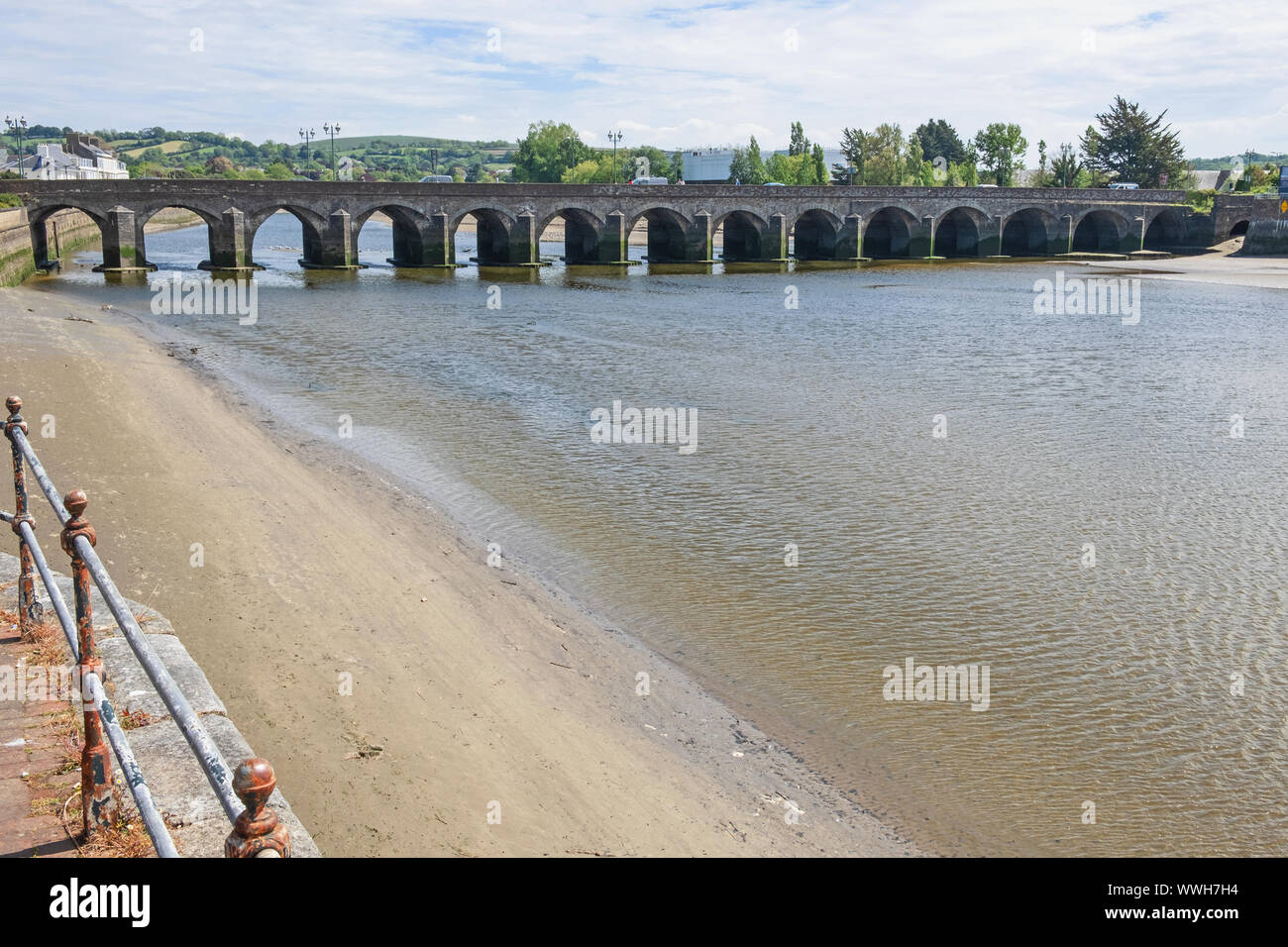 The medieval bridge on the river Taw at Barnstaple, England. Called the ...