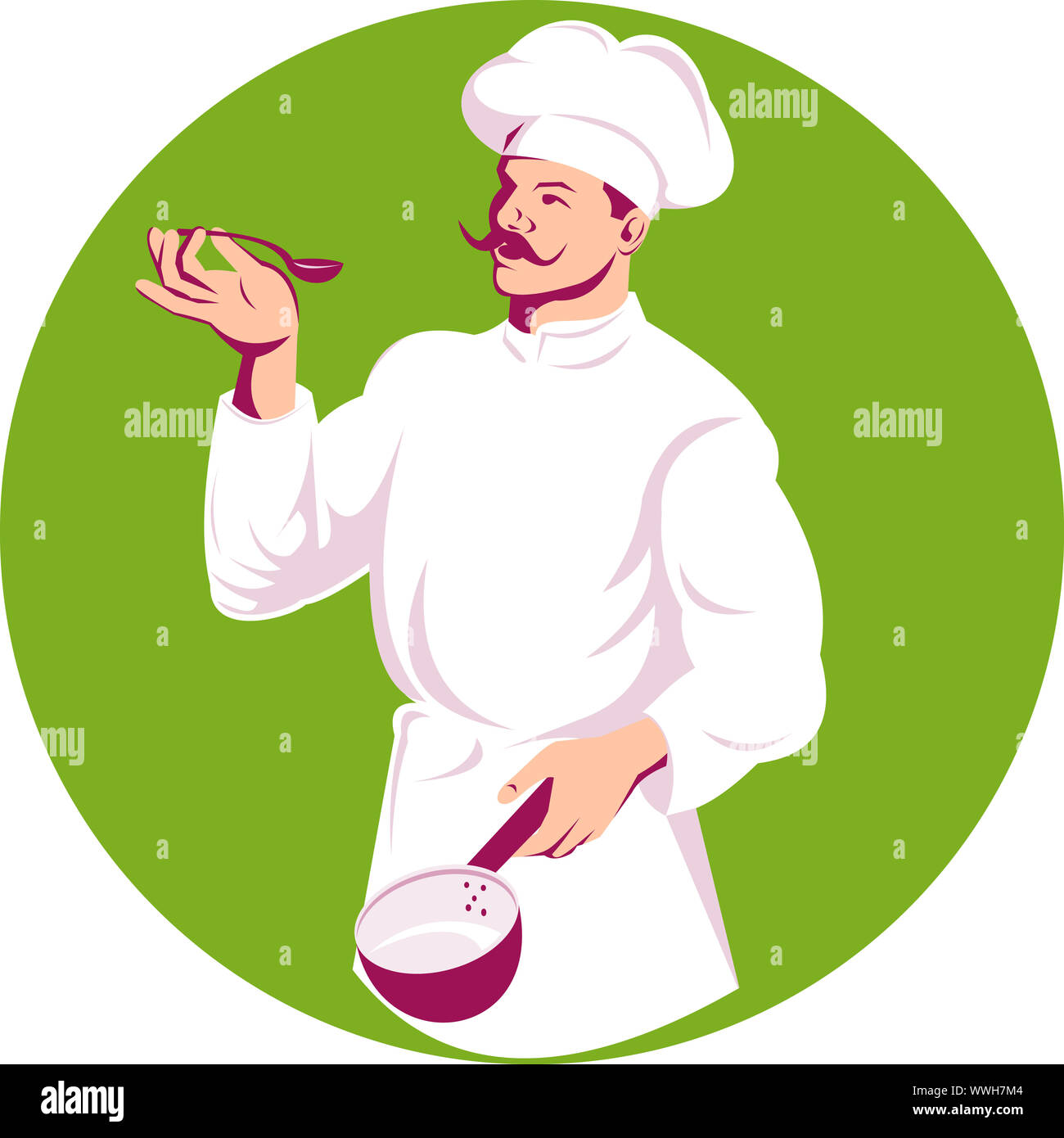 illustration of a chef, cook or baker done in retro style holding sauce ...